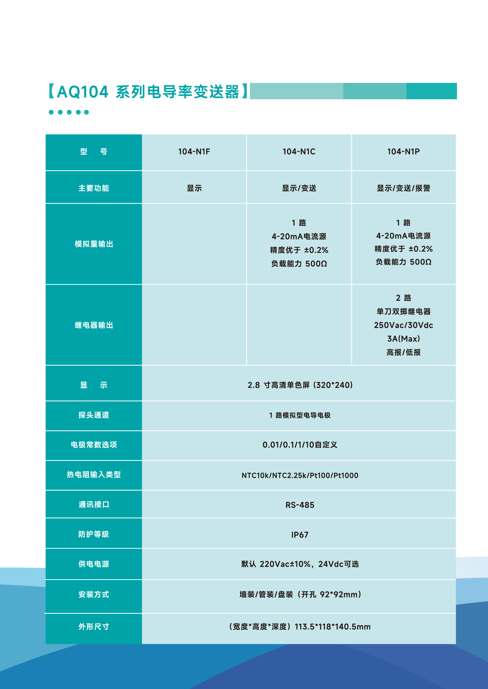 AQ104 系列电导率变送器 - 浙江五相智能科技有限公司|水质检测|水质传感器|水质检测传感器|水质分析与处理|污水检测|PH|溶解氧|浊度|污泥|